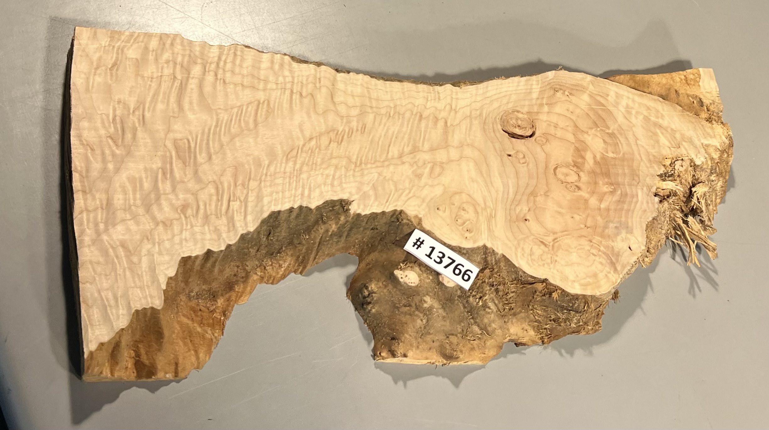 Billet-#13766-Big Leaf Maple Burl-20″x8″-4″x1.28″ – Kimball Hardwoods