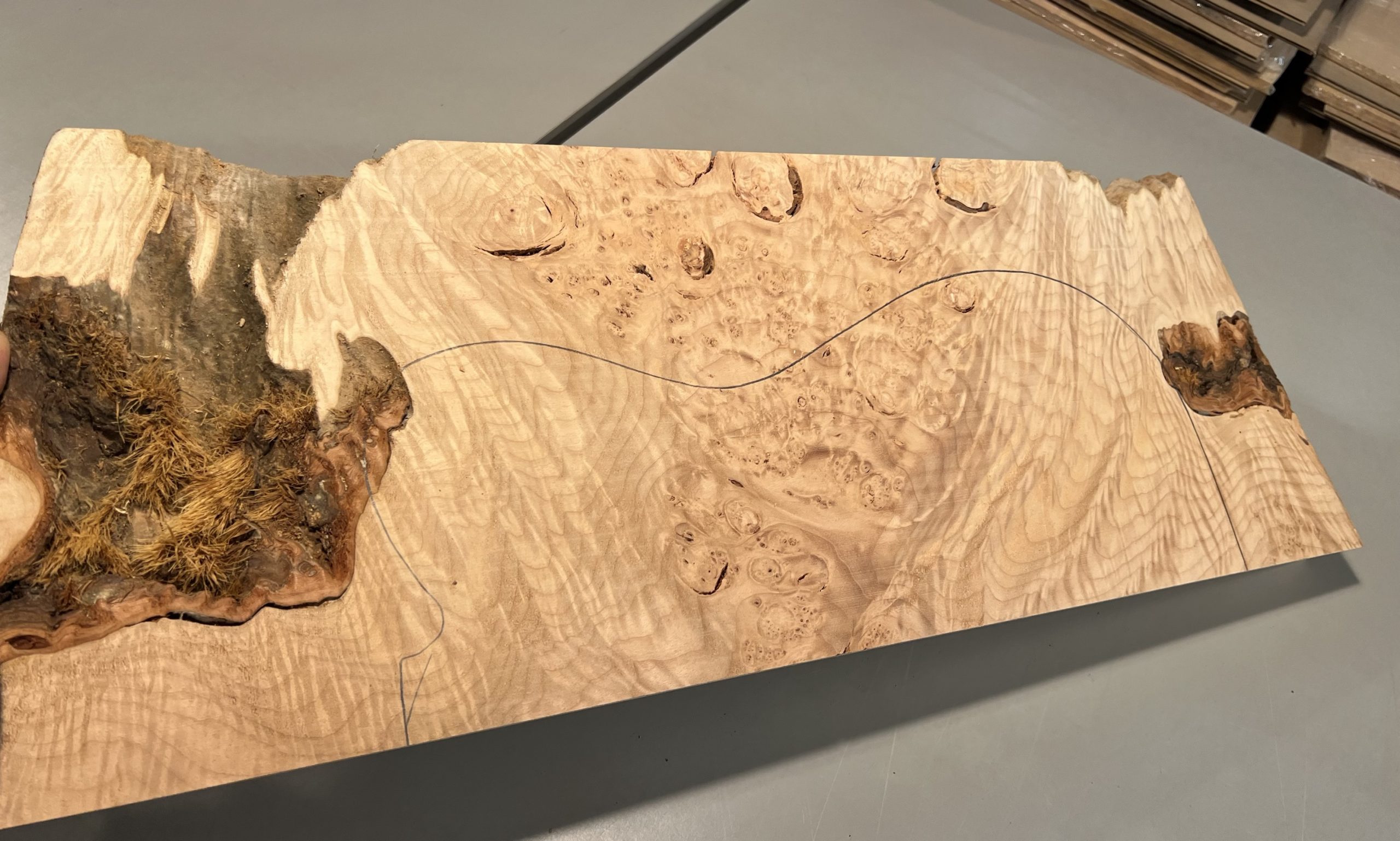 Billet-#13774-Big Leaf Maple Burl-22″x9″-8″x1.52″ | Kimball Hardwoods